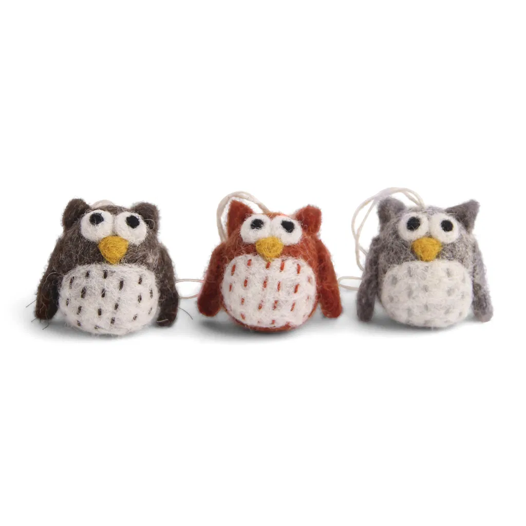 Gry & Sif Filzsanhänger Mini Eulen 3er Set aus Filz, Mini Owls Natural ...